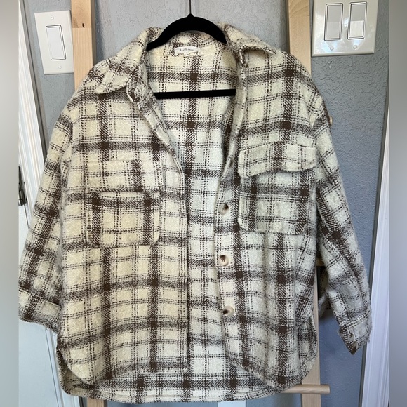 bohme | Jackets & Coats | Bohme White And Brown Plaid Shacket | Poshmark
